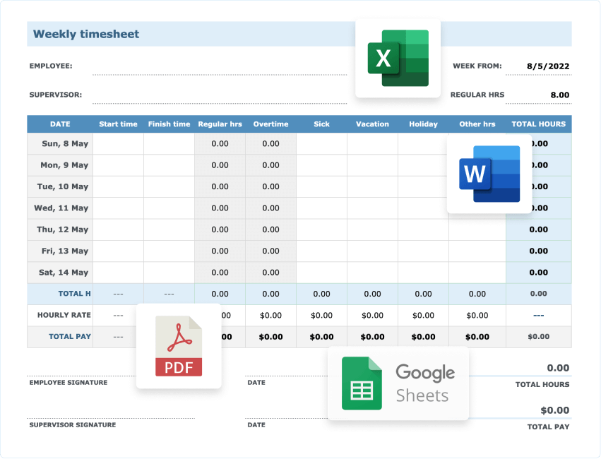 Free Timesheet Templates Excel Word PDF Google Sheets